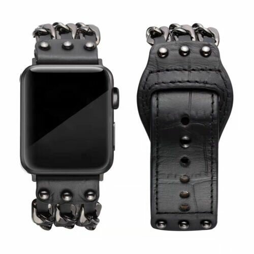 Кожаный металлический ремешок для часов iWatch Ultra Series SE 8 7 6 5 4 3 2 1, черный,42mm,44mm,45mm,49mm