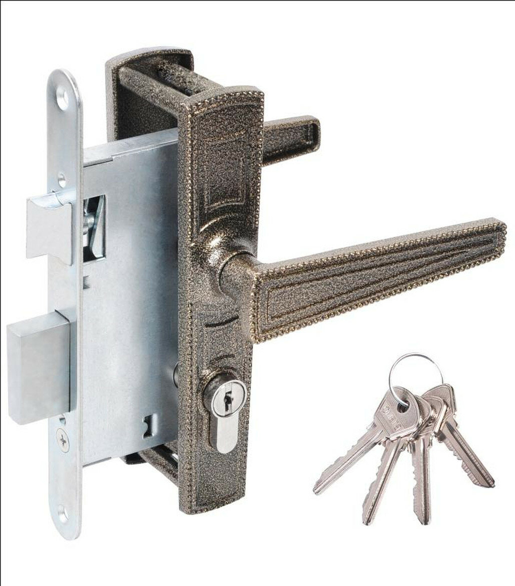 Замок врезной Омега 3В7.01, с ручками, цинковый сплав, межосевое расстояние 55 мм