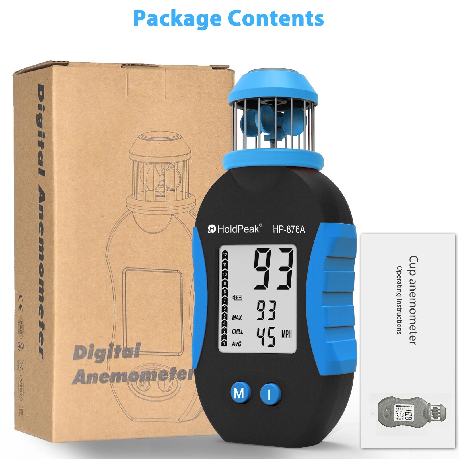 Портативный ручной анемометр новейших стилей, измеритель скорости ветра, диапазон измерения 0,5-50 м/с, с удержанием данных, для альпинизма