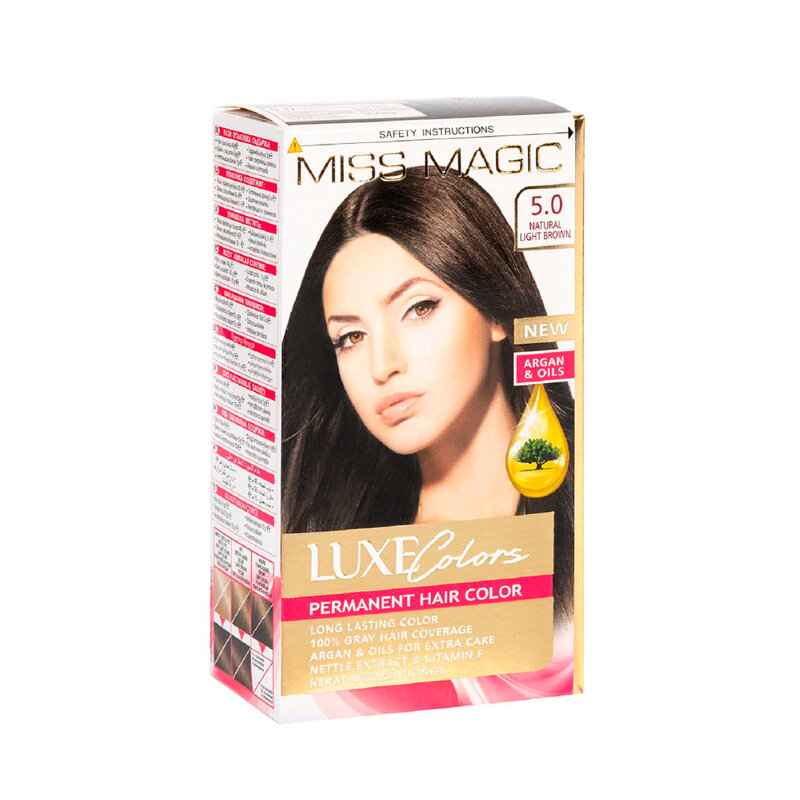 Miss Magic Стойкая краска для волос "LUXE COLORS" 5.0- натуральный светло-коричневый