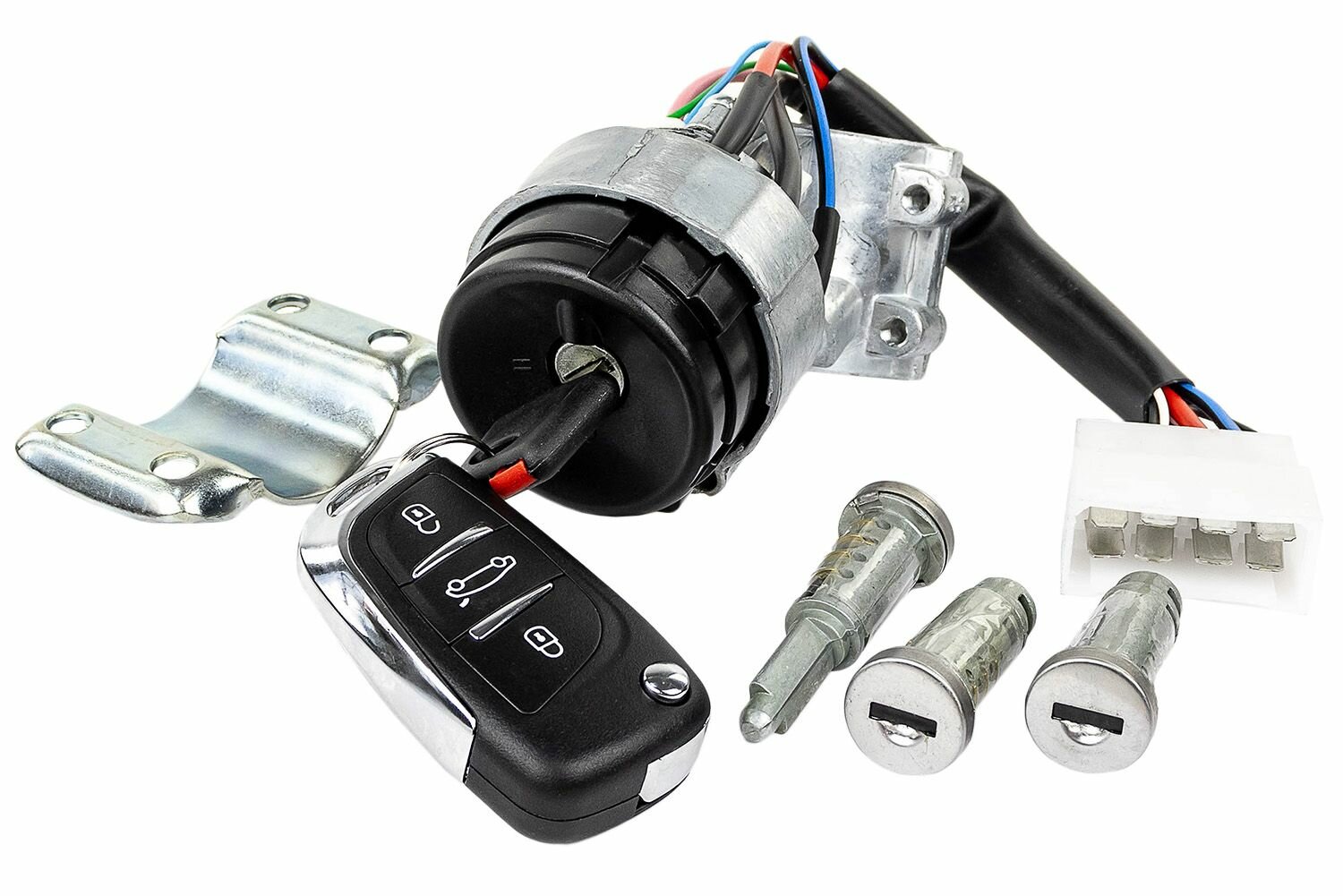 Замок зажигания с выкидным ключом в стиле Пежо без чипа (пустой) и личинками нового образца для ВАЗ 2108-21099, 2113, 2114