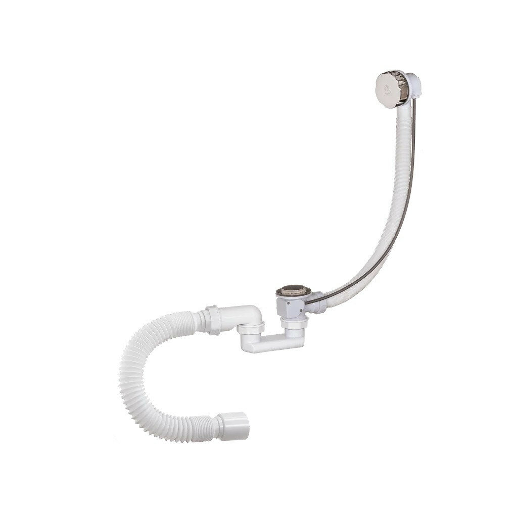 Сифон для ванны орио, полуавтомат 1 1/2 х 40, плоский, с гибкой трубой 40-50