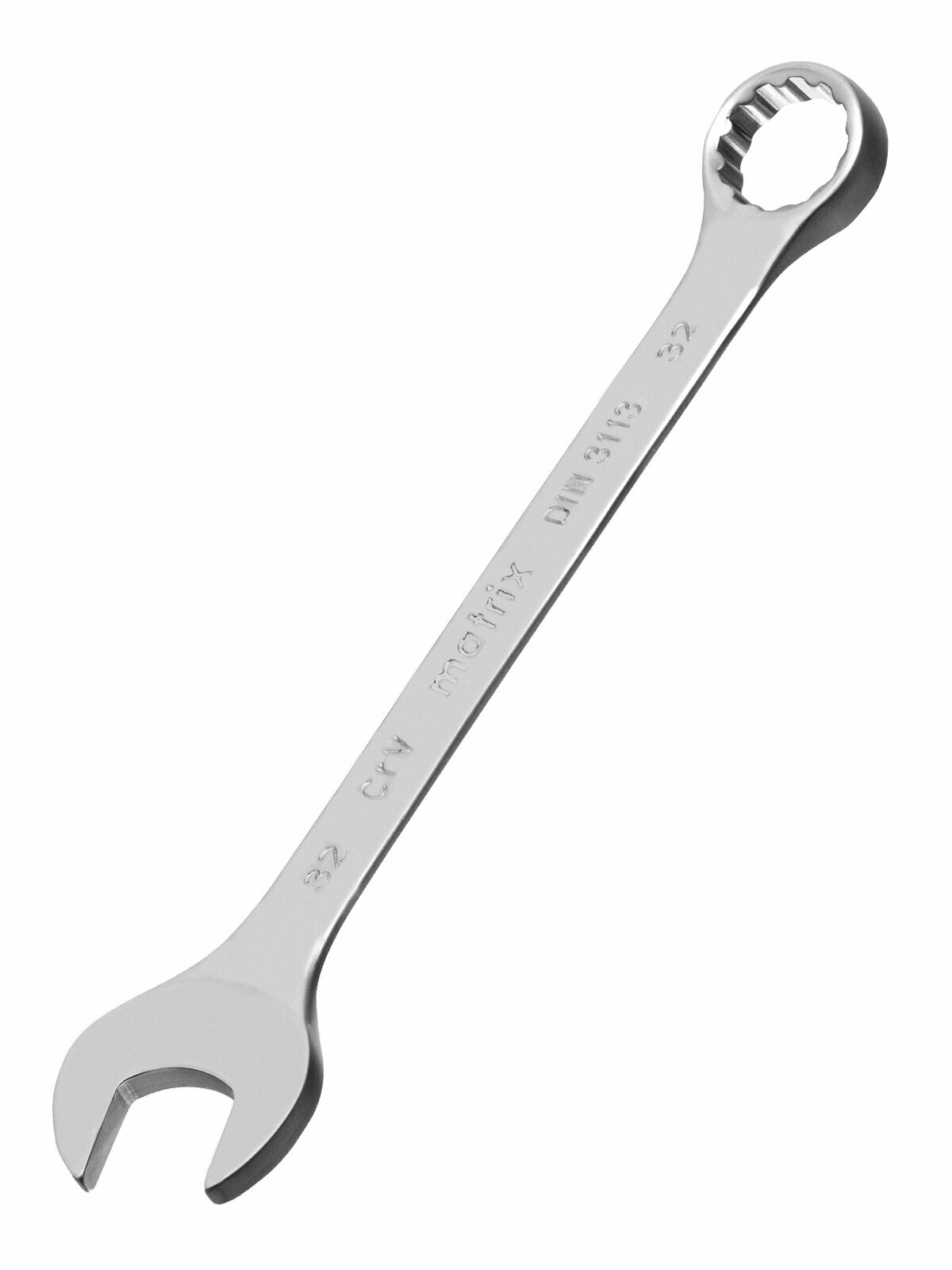 Ключ комбинированный Matrix, 32 мм, 12 граней, изогнутая накидная часть, CrV, матовый хром, гаечный ключ, 15121