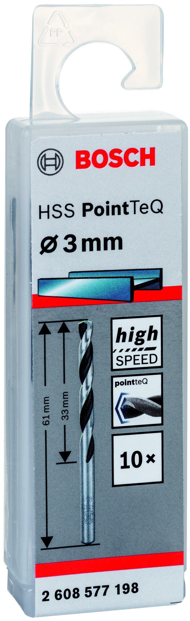 Сверла по металлу BOSCH PointTeQ, винтовые, 3.0x33х61мм, 10шт (2608577198)
