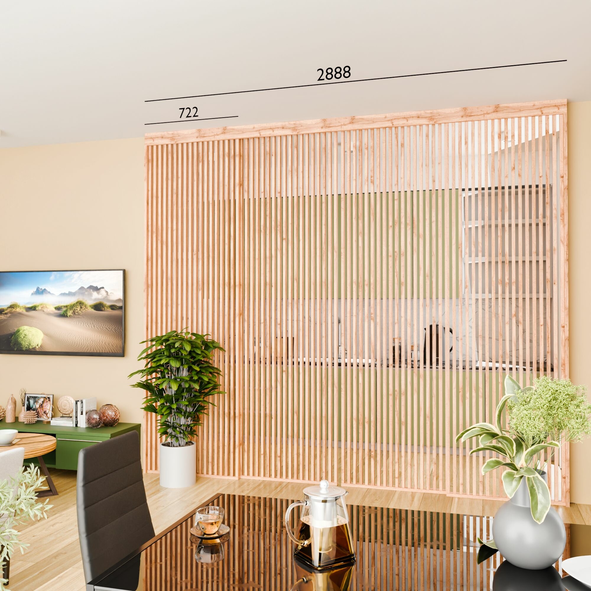 Реечная межкомнатная дверь для офиса, 22х40 мм, дуб вотан, 4 модуля