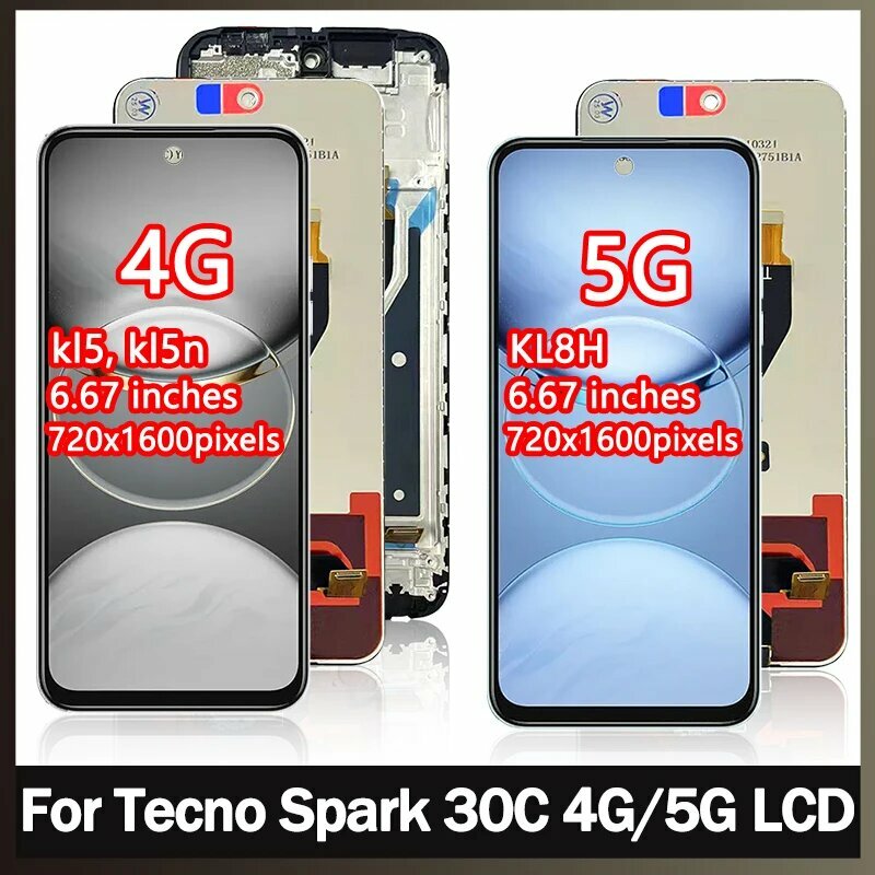 6,67 "тевой экран Spark30C для Tecno Spark 30C 4G/5G KL8H kl5 kl5n ЖК-дисплей с цифровым преобразователем сенсорного экрана в сборе 30C 4G NO Frame