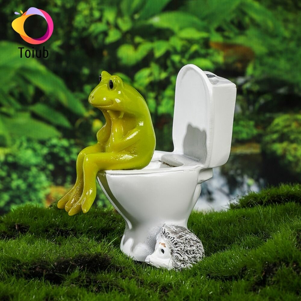 Статуэтки для интерьера, маленькие лягушки для украшения рабочего стола, Лягушка на унитазе, украшения сада, 1 шт.