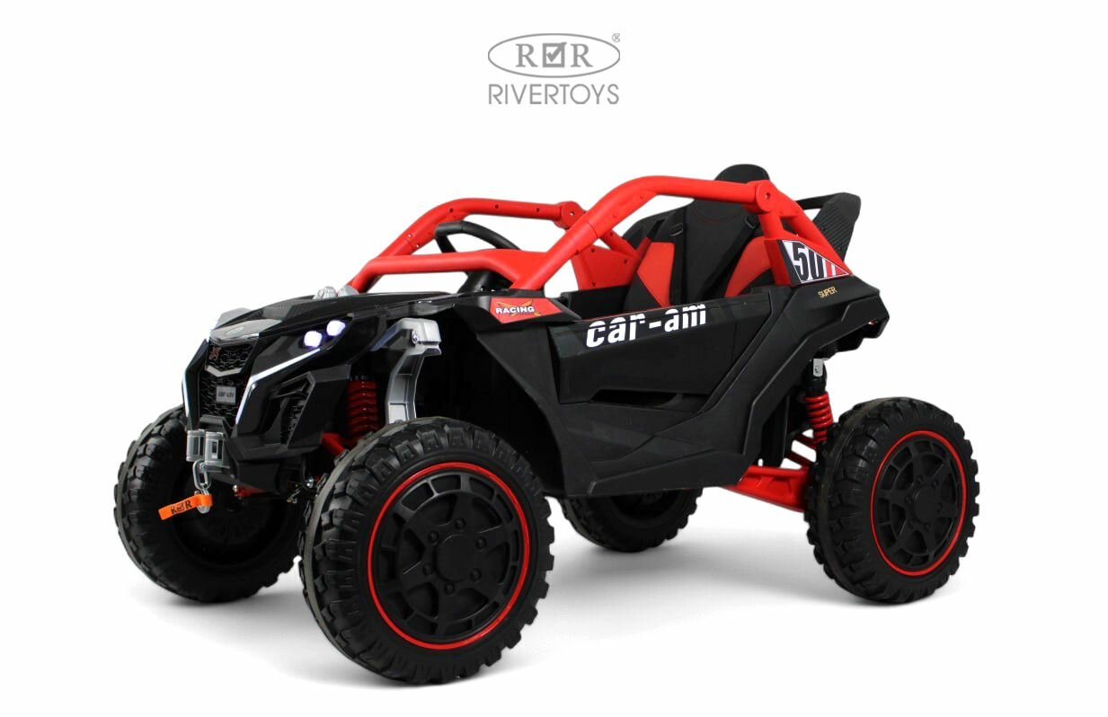 Детский электромобиль RiverToys Z707ZZ с дистанционным управлением, полноприводный, одноместный черно-красный