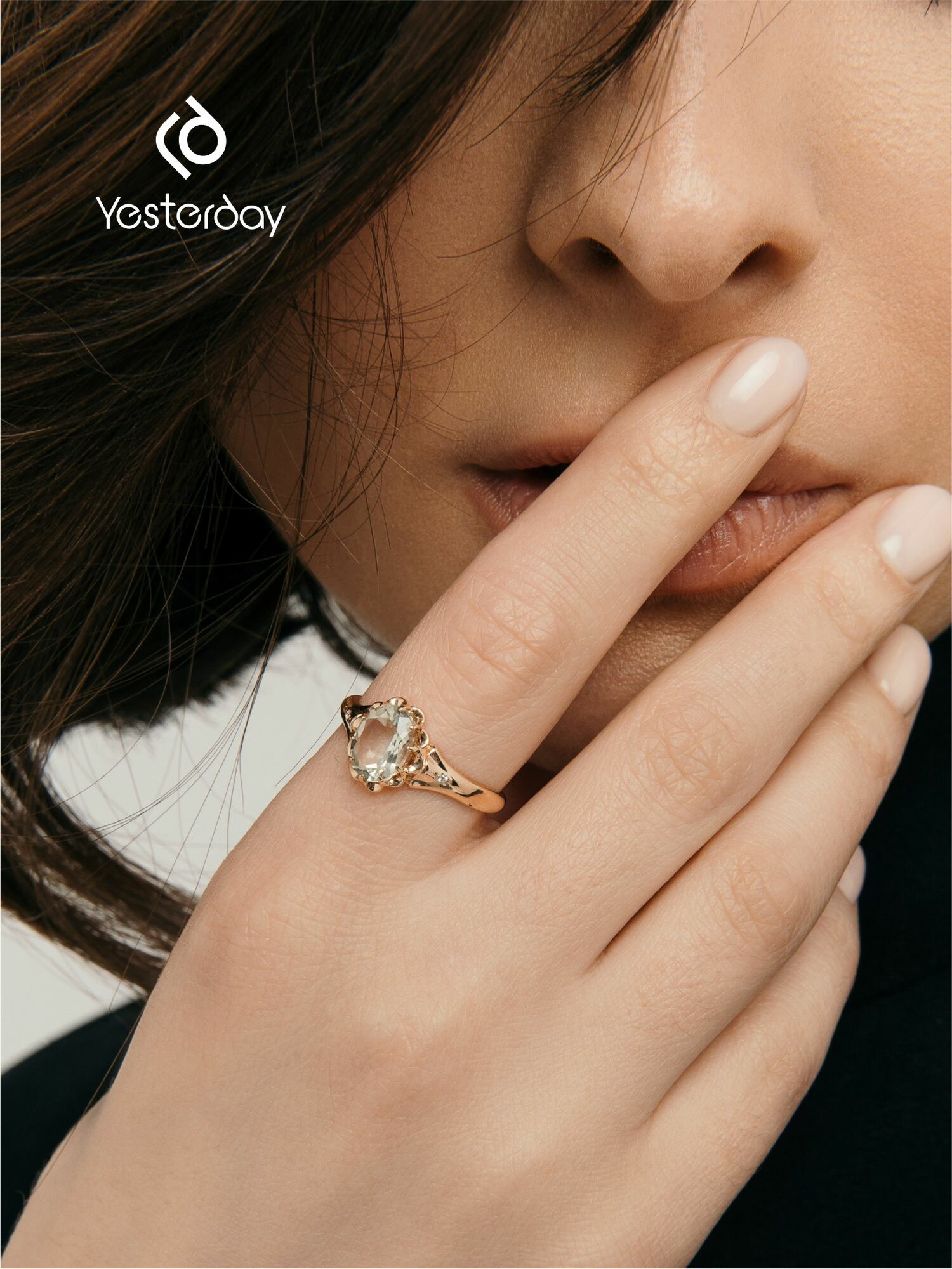 Кольцо, красное золото, 585 проба, празиолит, фианит