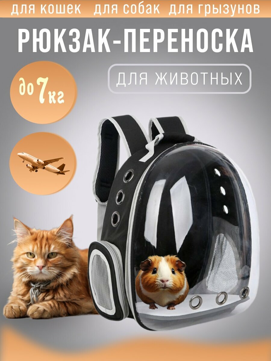 Рюкзак переноска для кошек и собак с иллюминатором до 7 кг цвет черный