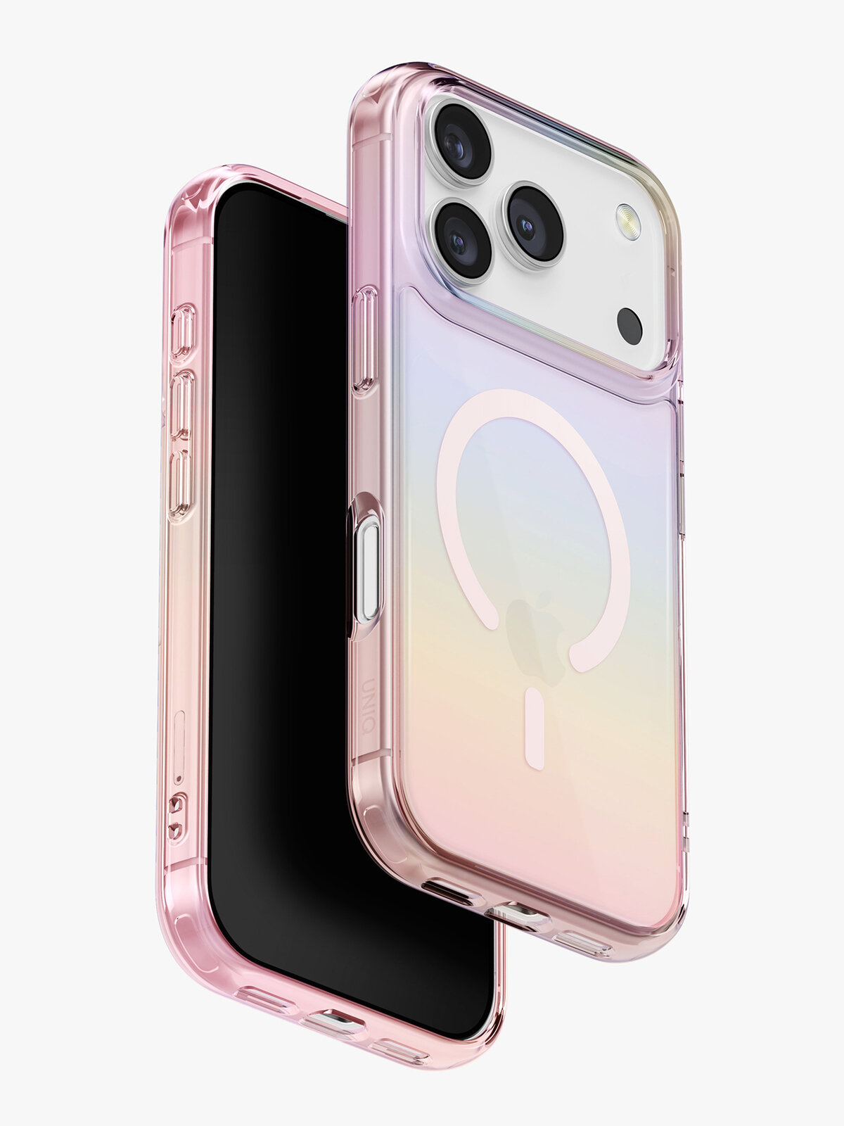 Чехол Uniq на iPhone 17 Pro, Iridescia с голографией, с магнитами MagSafe, розовый