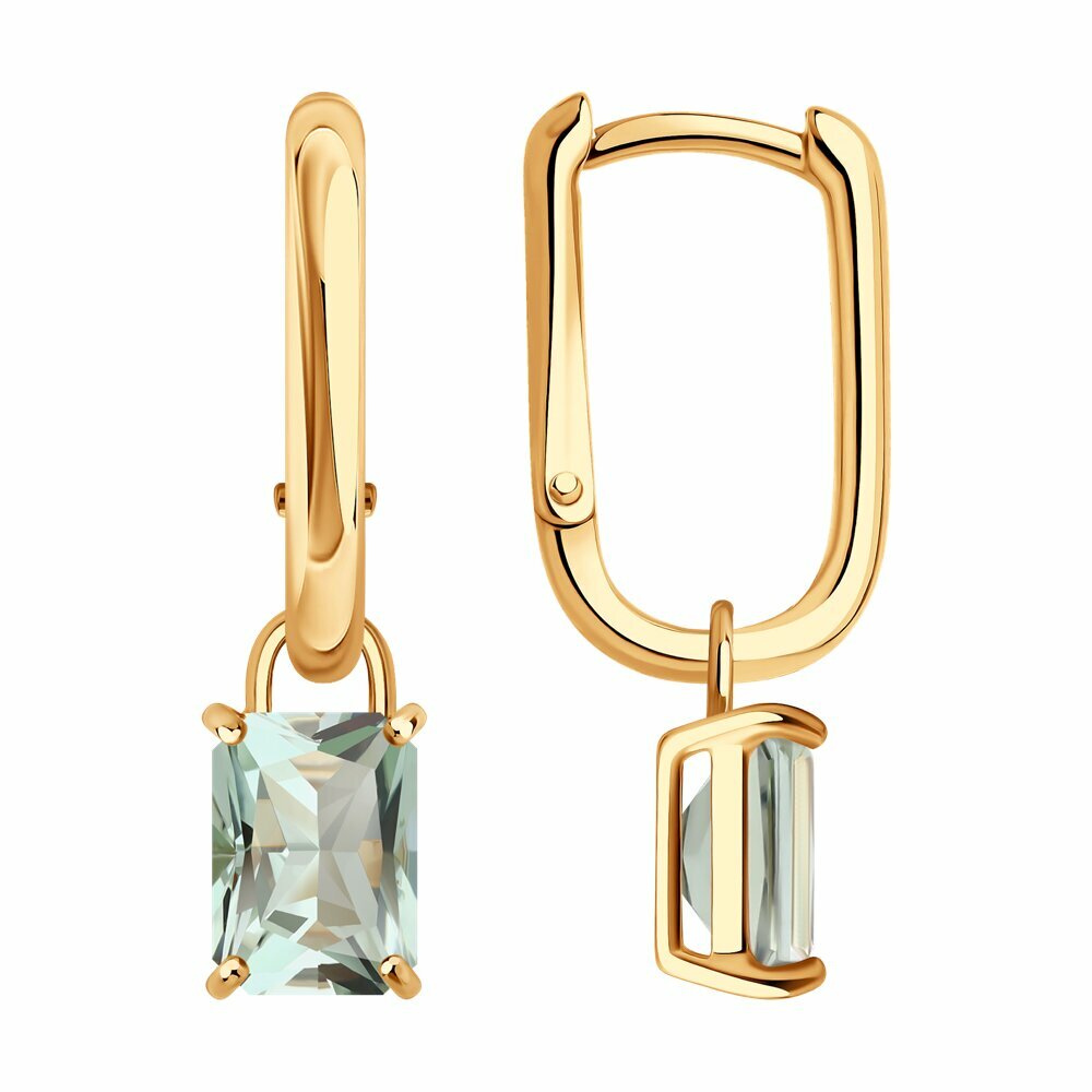 Серьги, серебро, 925 проба, золочение, празиолит