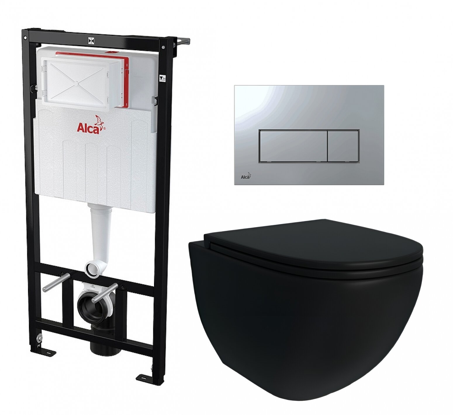 Комплект 3 в 1 инсталляция AlcaPlast + Унитаз подвесной Enio Unico BL Tornado EN4105057 + кнопка хром глянцевый