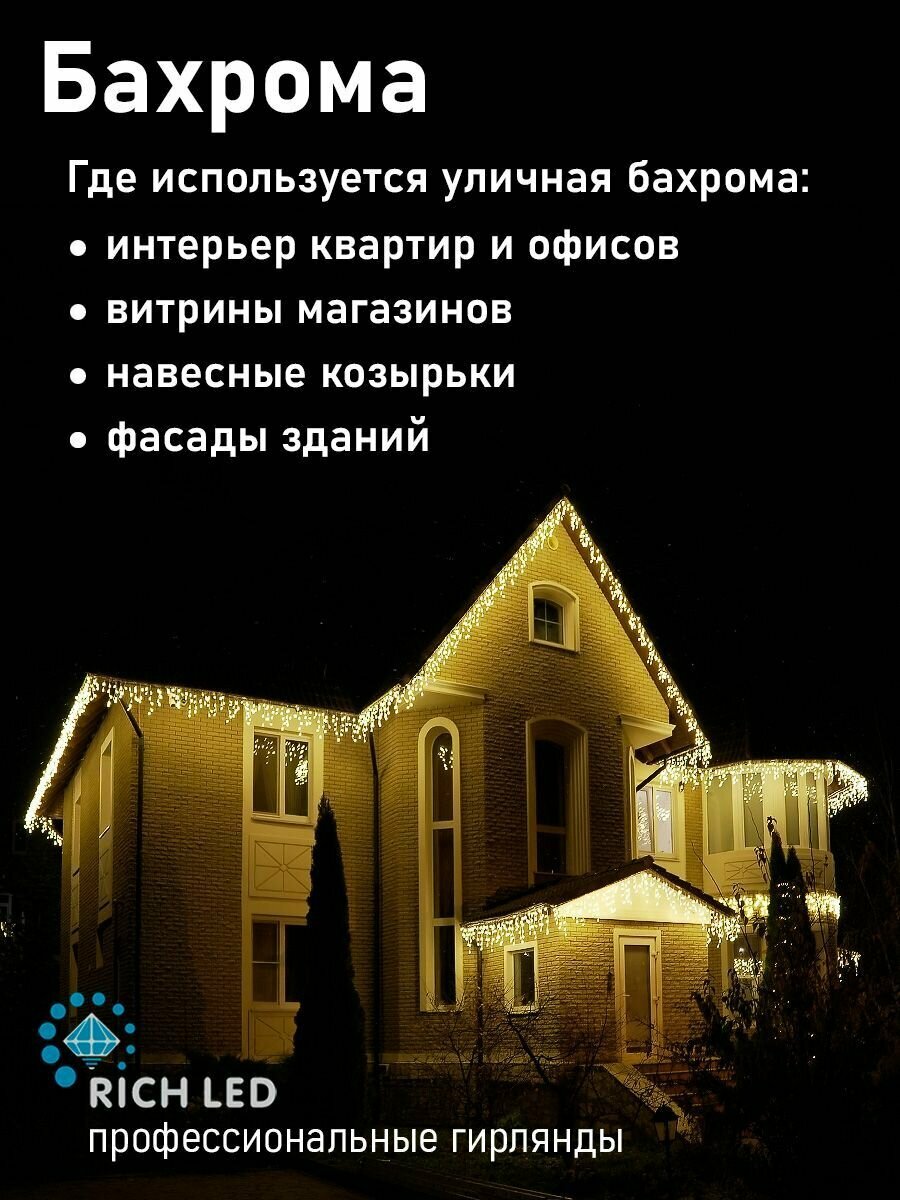 Светодиодная гирлянда бахрома Rich LED, черный ПВХ провод, 3 м