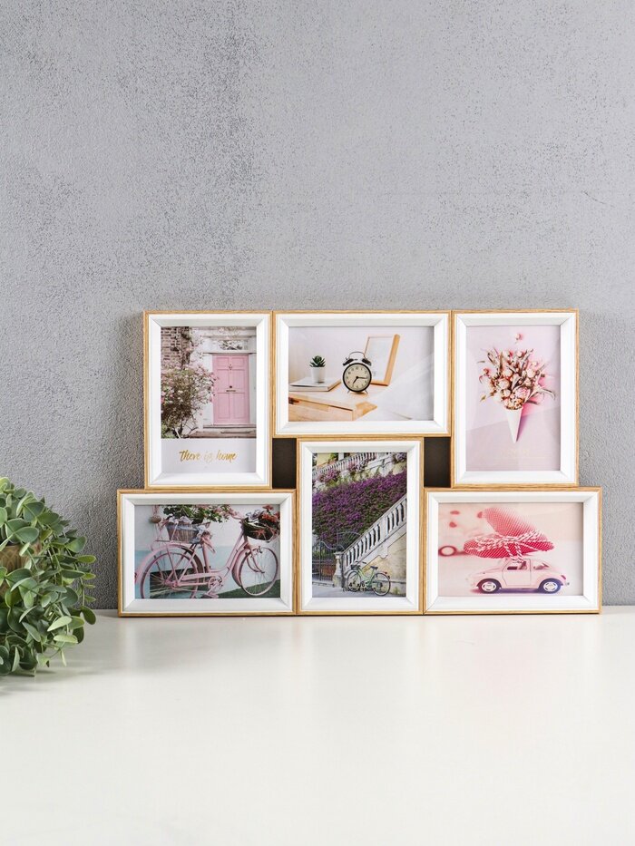 Фоторамка-коллаж на 6 фото 10×15 см «Двухцветная», пластик, 29.5×46.5×2 см