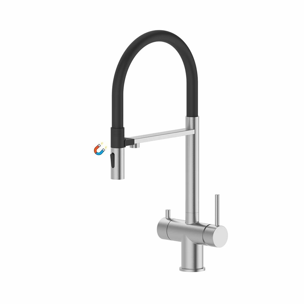 Смеситель для кухни с краном для фильтра, с магнитным держателем, черный/сатин V15019