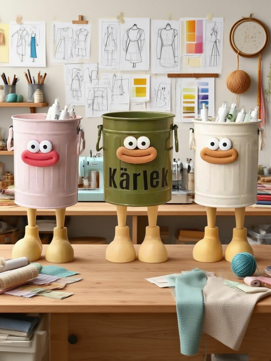 Набор подставок для ручек "Веселые подставки", пластик, 3 шт, оливково-белые-розовый