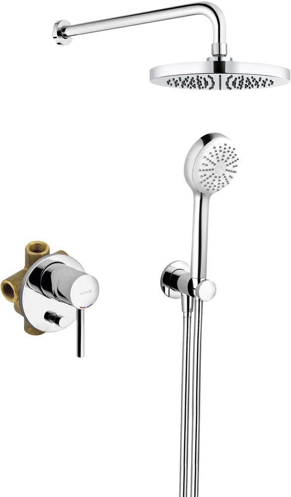 Душевой комплект Kludi Bozz 386300576 4 в 1, встраиваемый, с внутренней частью в комплекте, со смесителем, с тропическим душем, латунный, хром, глянцевый, душевая система