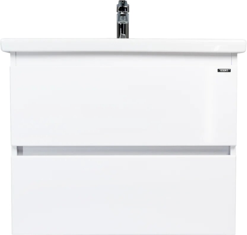 Тумба с раковиной VIANT Мальта 70 подвесная, 70 см, белая, матовая, из МДФ, с ящиками, раковина для ванной фарфоровая, прямоугольная, встроенный слив-перелив