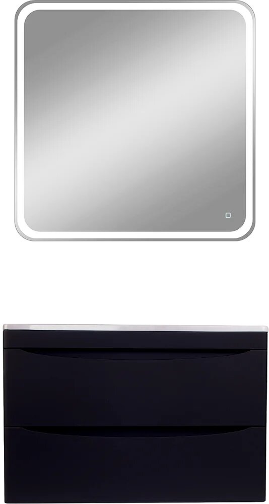 Мебель для ванной комнаты Style Line Бергамо Мини 80 Люкс Plus подвесная, антискрейтч черная, зеркало DIWO Коломна