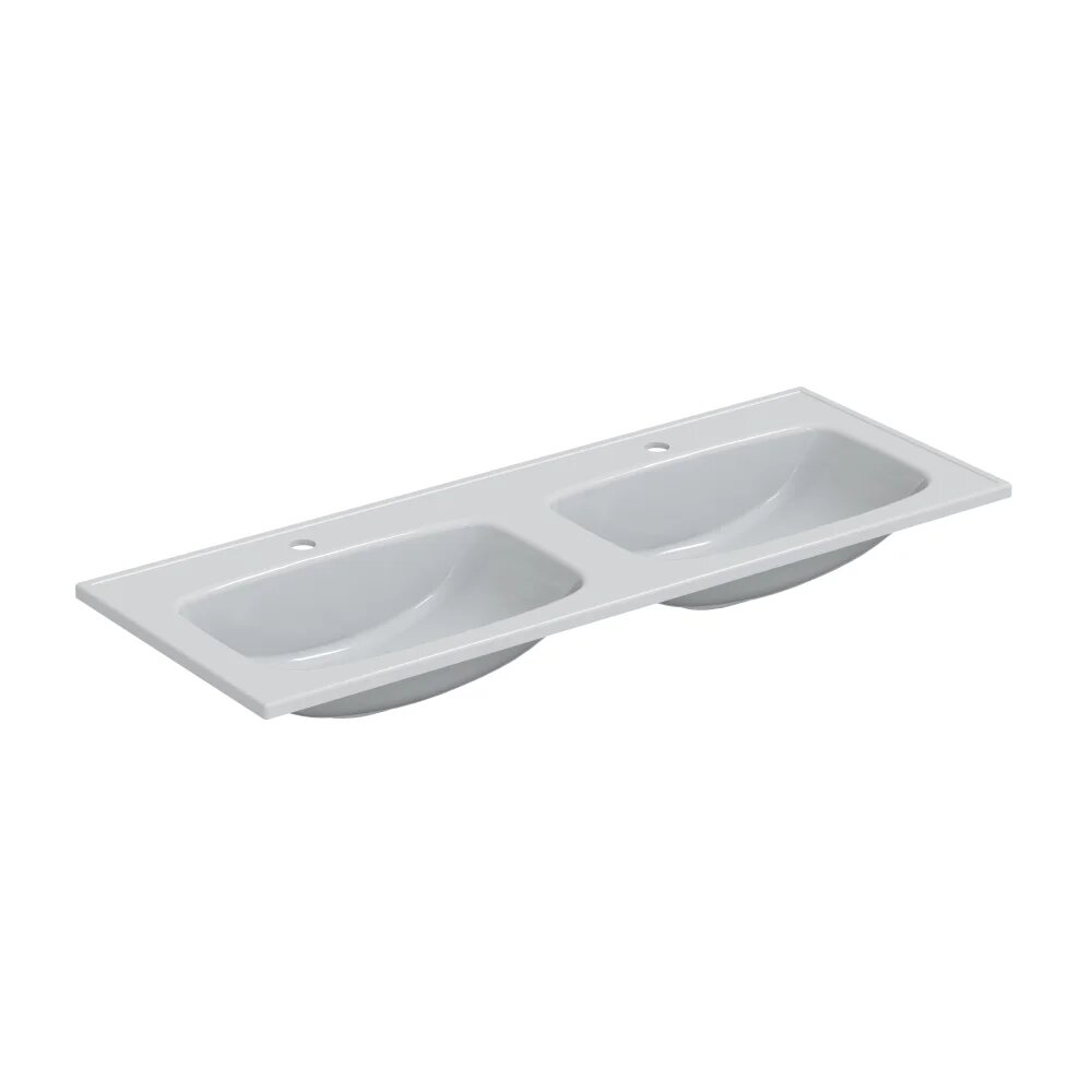 Мебельная раковина СаНта Венера 120 двойная, из искусственного мрамора, раковина для ванной, на 2 смесителя, белая, прямоугольная