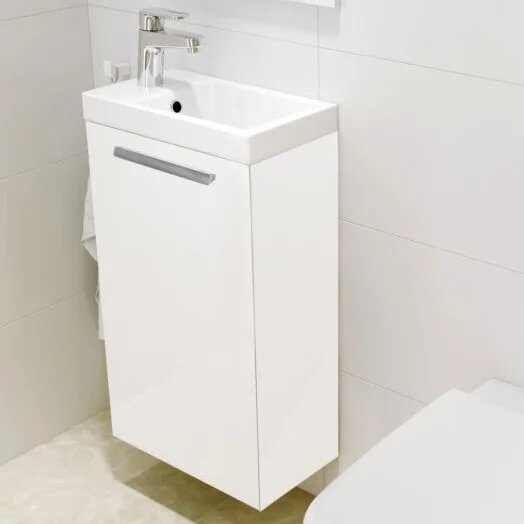 Тумба с раковиной Cersanit Мелар (Melar) 40 подвесная, 40 см, белая, глянцевая, с дверками, раковина для ванной, фарфоровая, прямоугольная