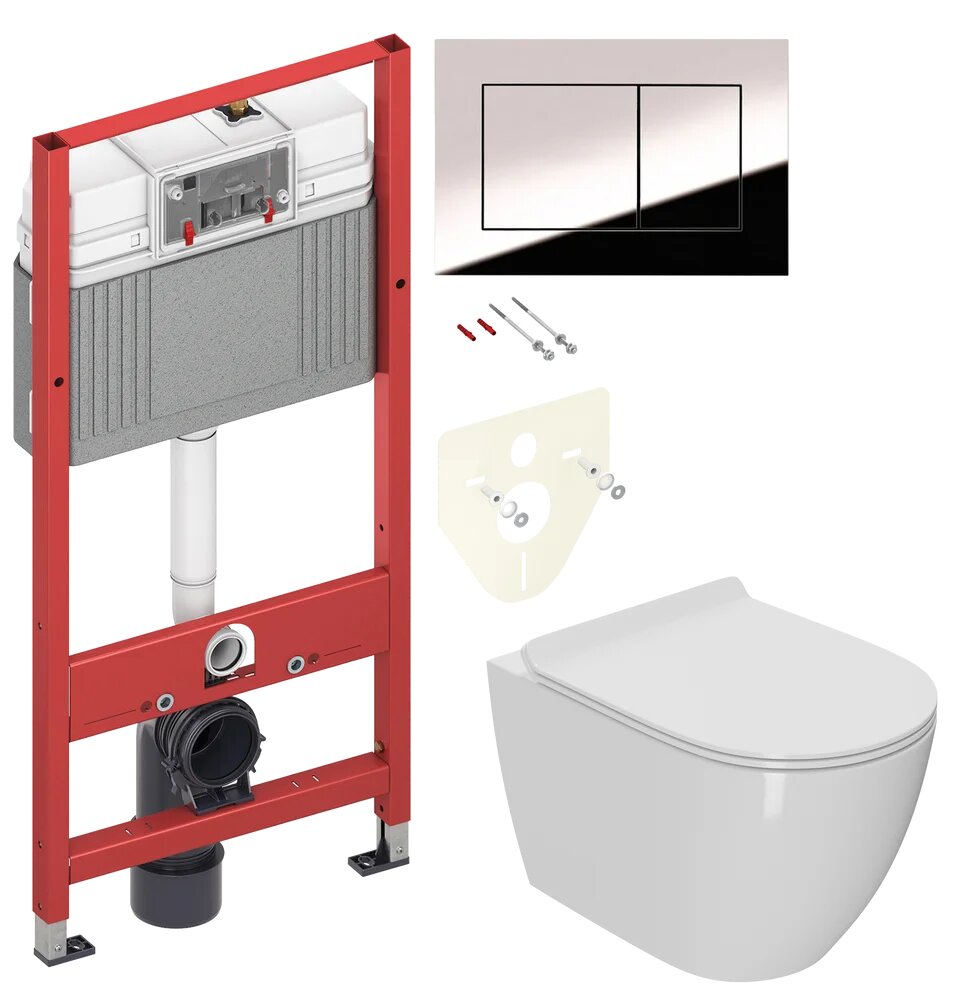 Комплект 2 в 1 Унитаз подвесной Bauedge SOL0001 / Инсталляция с кнопкой TECE Now 9400412