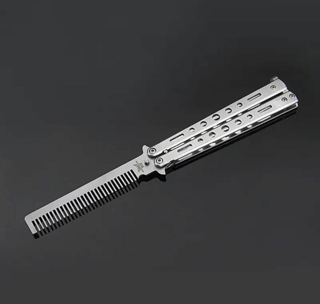 Нож бабочка игрушечный / расческа металлическая, складной, балисонг 22 см