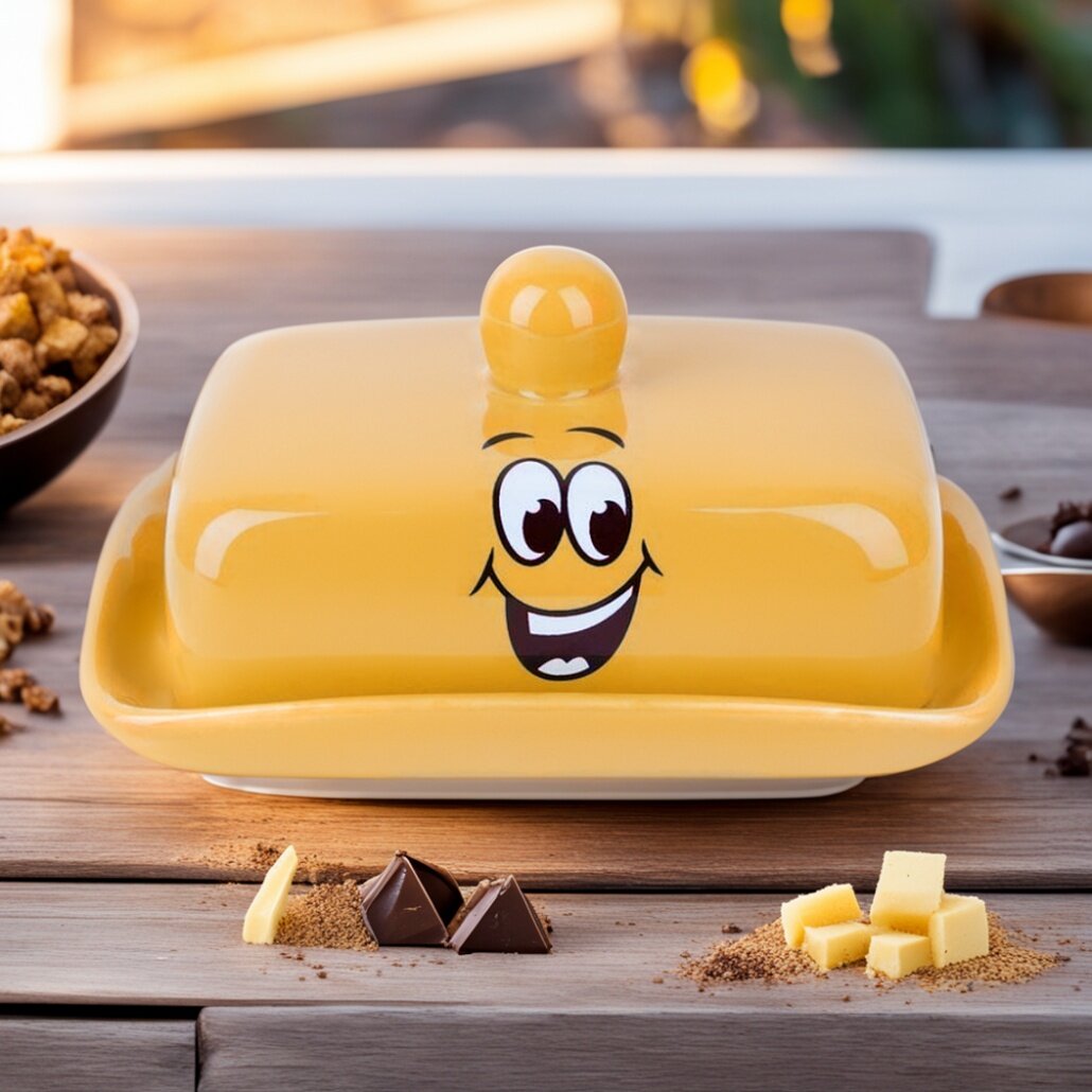 Масленка керамическая "Smile", желтая, с крышкой в форме улыбки