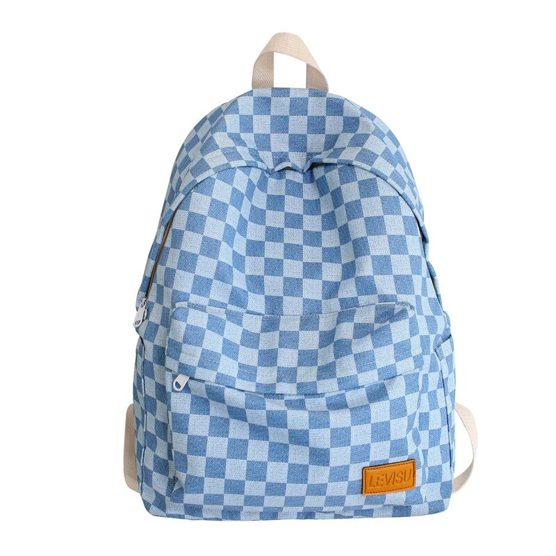 Джинсовый рюкзак 2021 унисекс джинсовые клетчатые рюкзак для ноутбука с внешним из денима на каждый день, рюкзак для переноски детей высокого Ёмкость Повседневное Наплечная Сумка корейский стиль школьные сумки Light Blue Bag