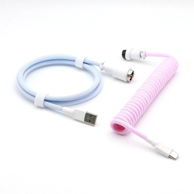 Спиральный кабель USB-Type-C Micro Mini-USB Unyisi для механической клавиатуры Micro, Pink and Blue