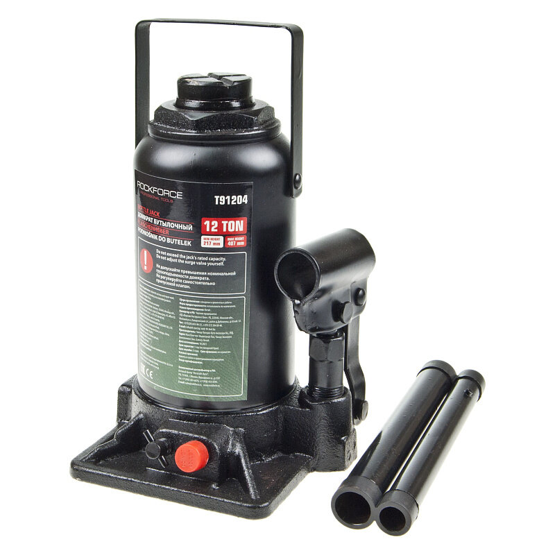 Домкрат гидравлический ROCKFORCE RF-T91204(DS) бутылочный, с клапаном 12т