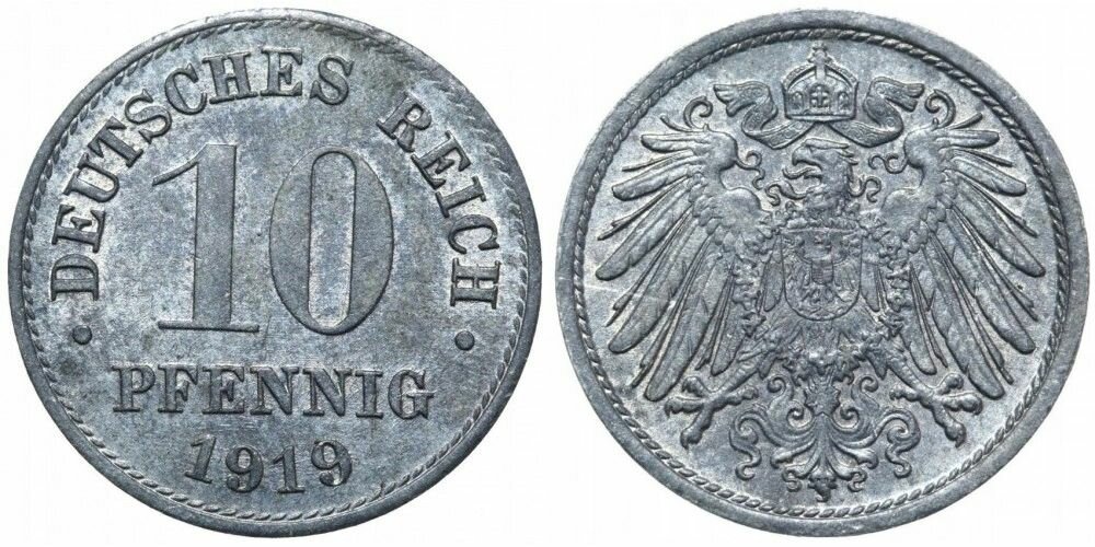 Германия 10 пфеннигов, 1917 - 1922 Герб XF