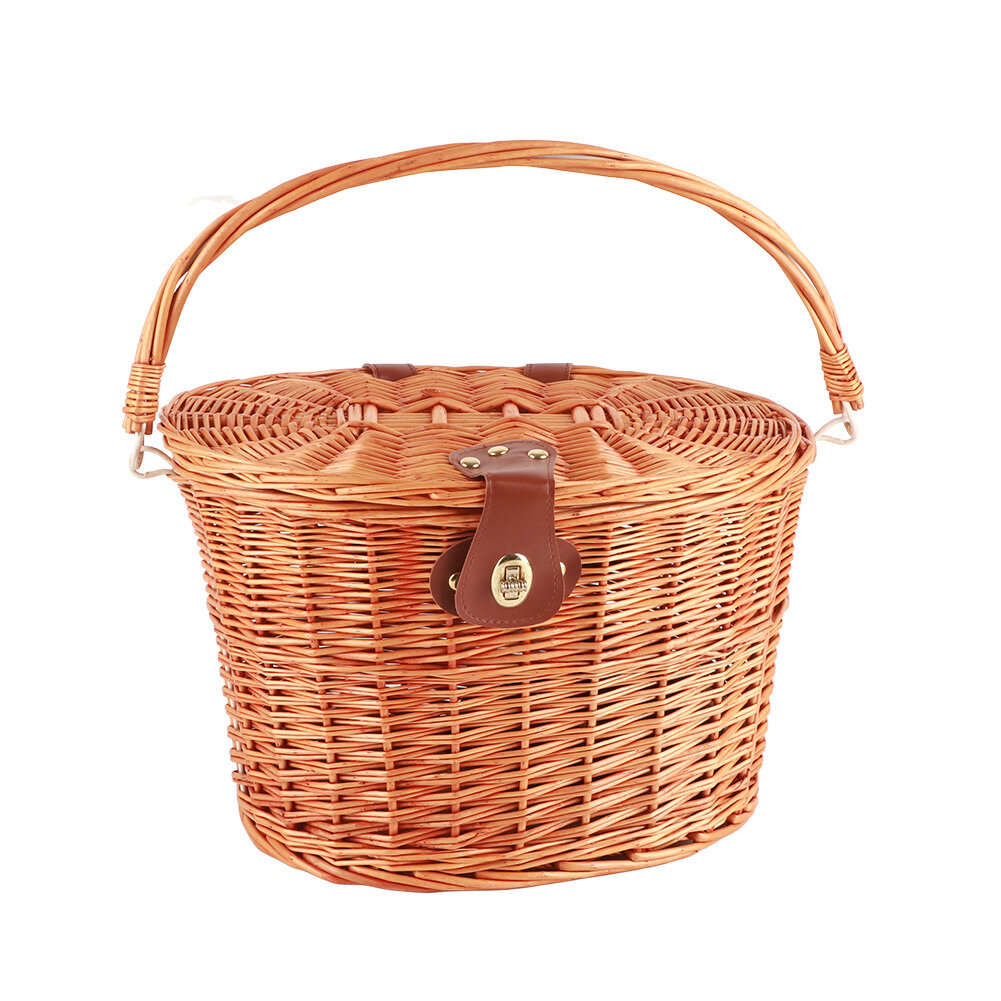 Велосипедная передняя корзина плетеная со складной крышкой металлической локомовой дорожный велосипедный велосипед