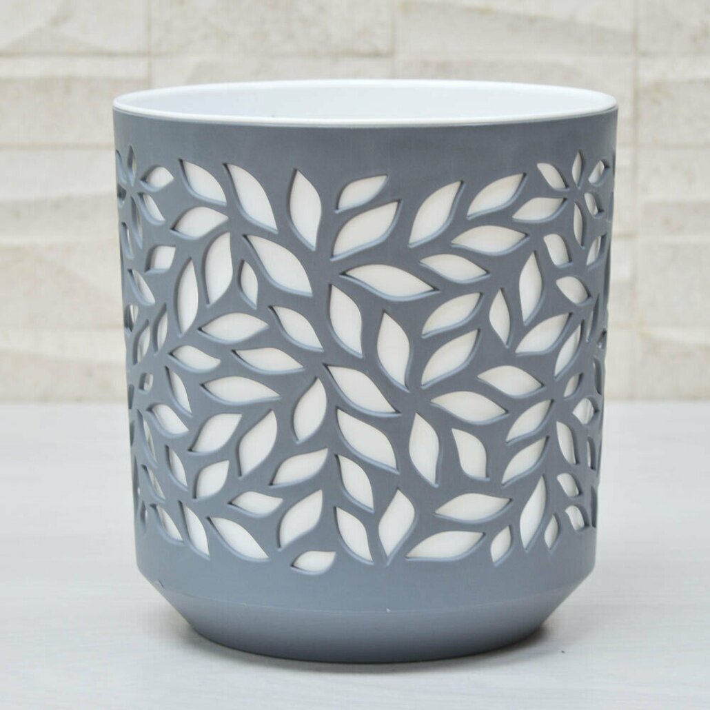 Кашпо пластиковое "Leaves" 2,5л, серый/белый, стильный декор для растений