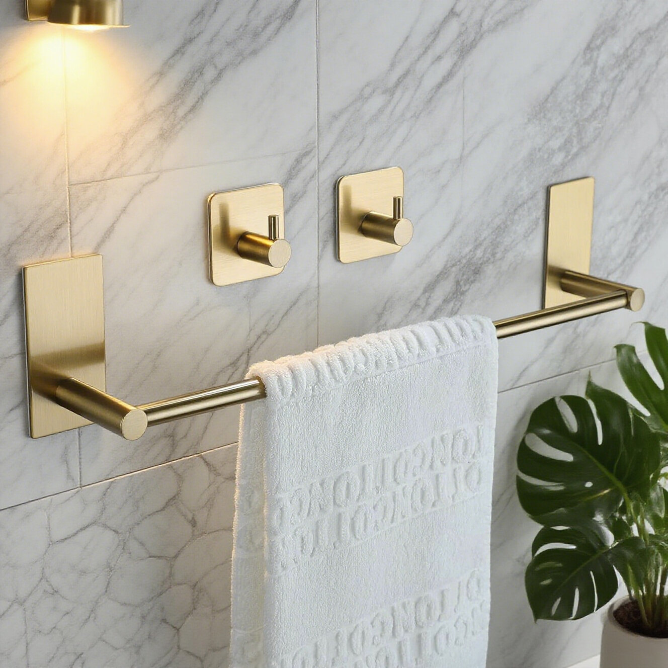Набор Держатель для полотенец и Крючки без сверления, для кухни и ванной. нержавеющая сталь. Золотой.