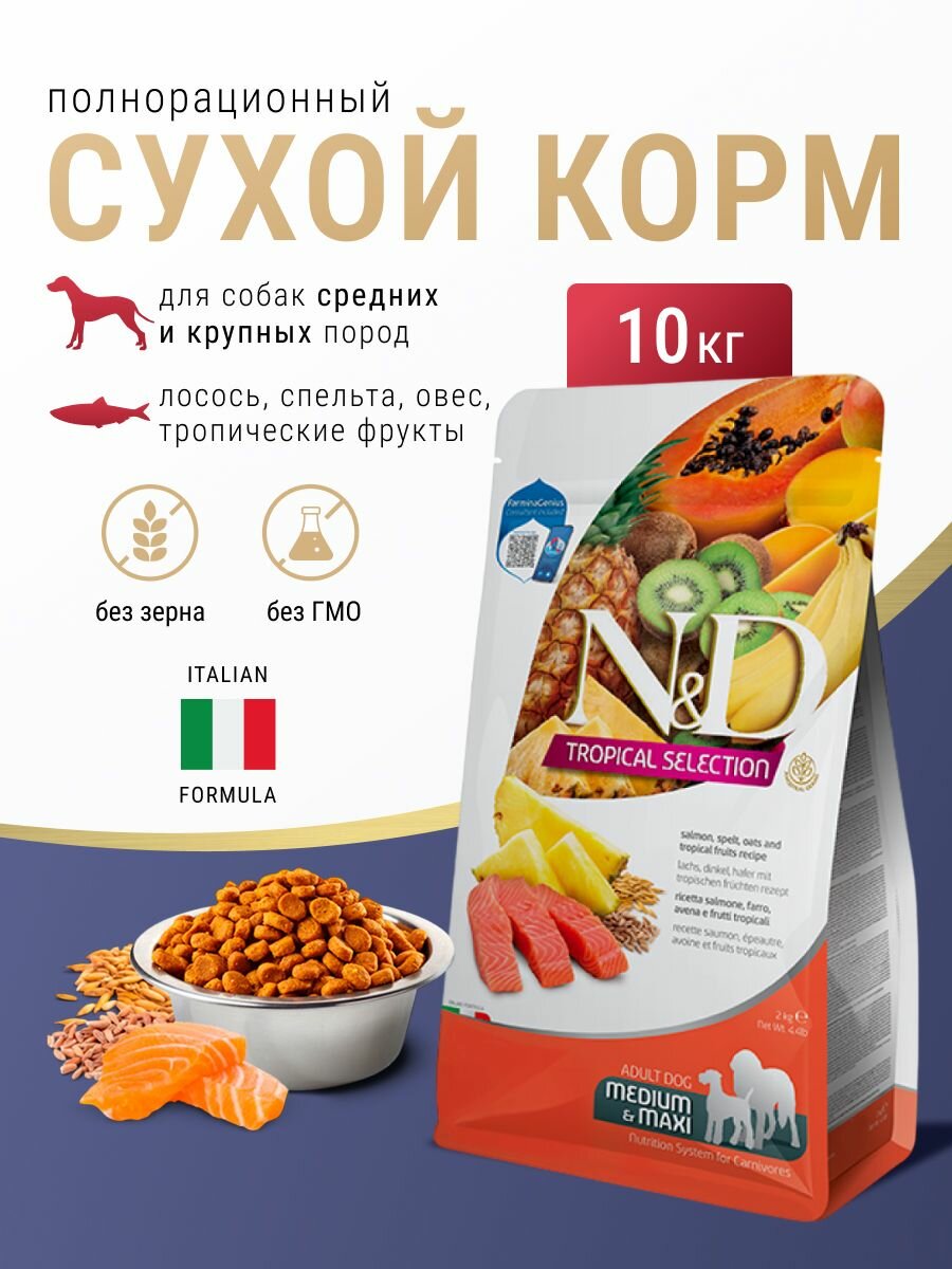 Farmina N&D тропикал селекшн лосось для собак средних и крупных пород, 10кг