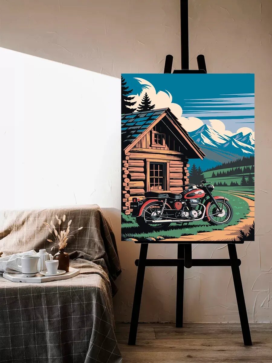 Картина по номерам Старинный Мотоцикл Пейзаж Природа