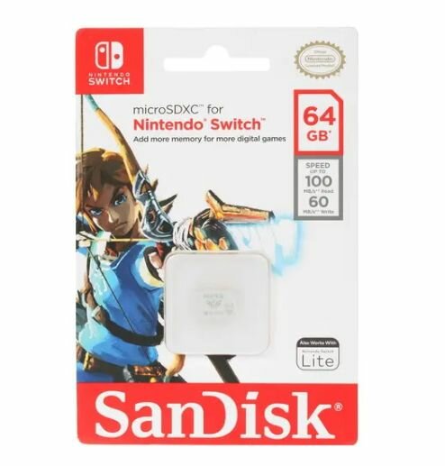 Карта памяти SanDisk for Nintendo Switch microSDXC 64 ГБ (SDSQXAT-064G-GNCZN) - Class 10, запись - 60 Мбайт/сек, чтение - 100 Мбайт/сек