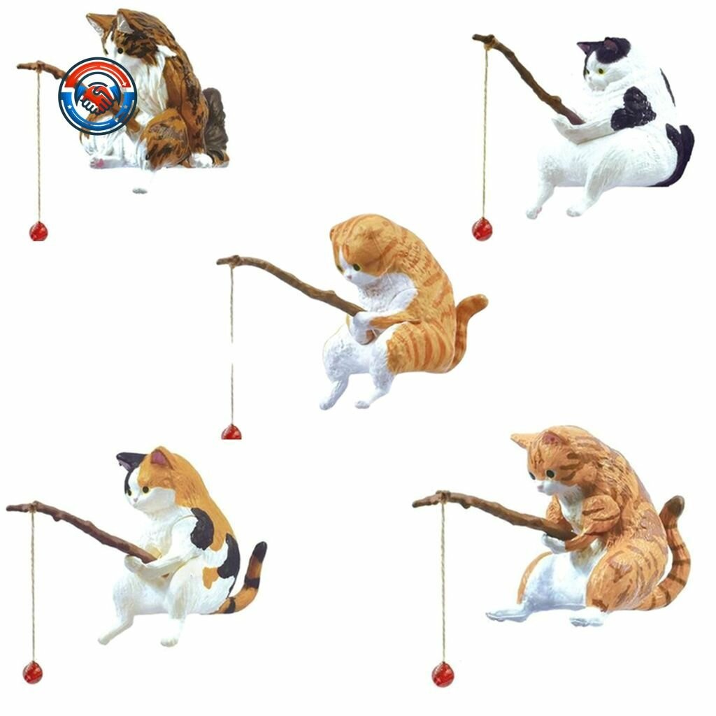 Милые мини-фигурки кошек-рыбаков для аквариума, террариума и домашнего декора, набор 5 или 7 шт, смоляные статуэтки животных, безопасные для рыб, украшение интерьера и аквариумного ландшафта