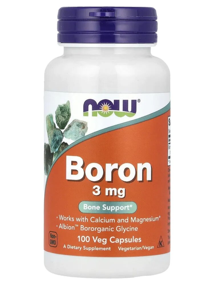 Now foods Бор (Boron) 3 мг 100 капсул для укрепления костей, иммунитета и полового здоровья мужчин и женщин