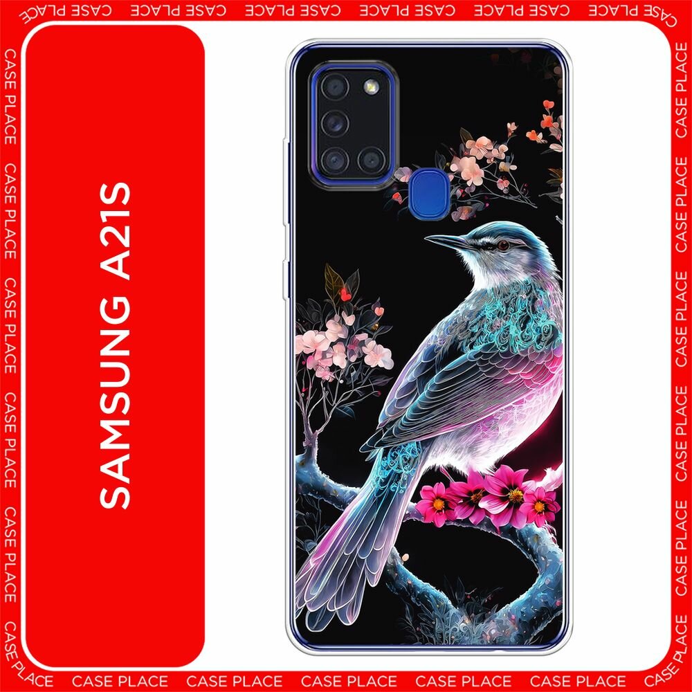 Чехол на Samsung Galaxy A21s / Самсунг Галакси A21s с принтом "Птица на цветущем дереве"