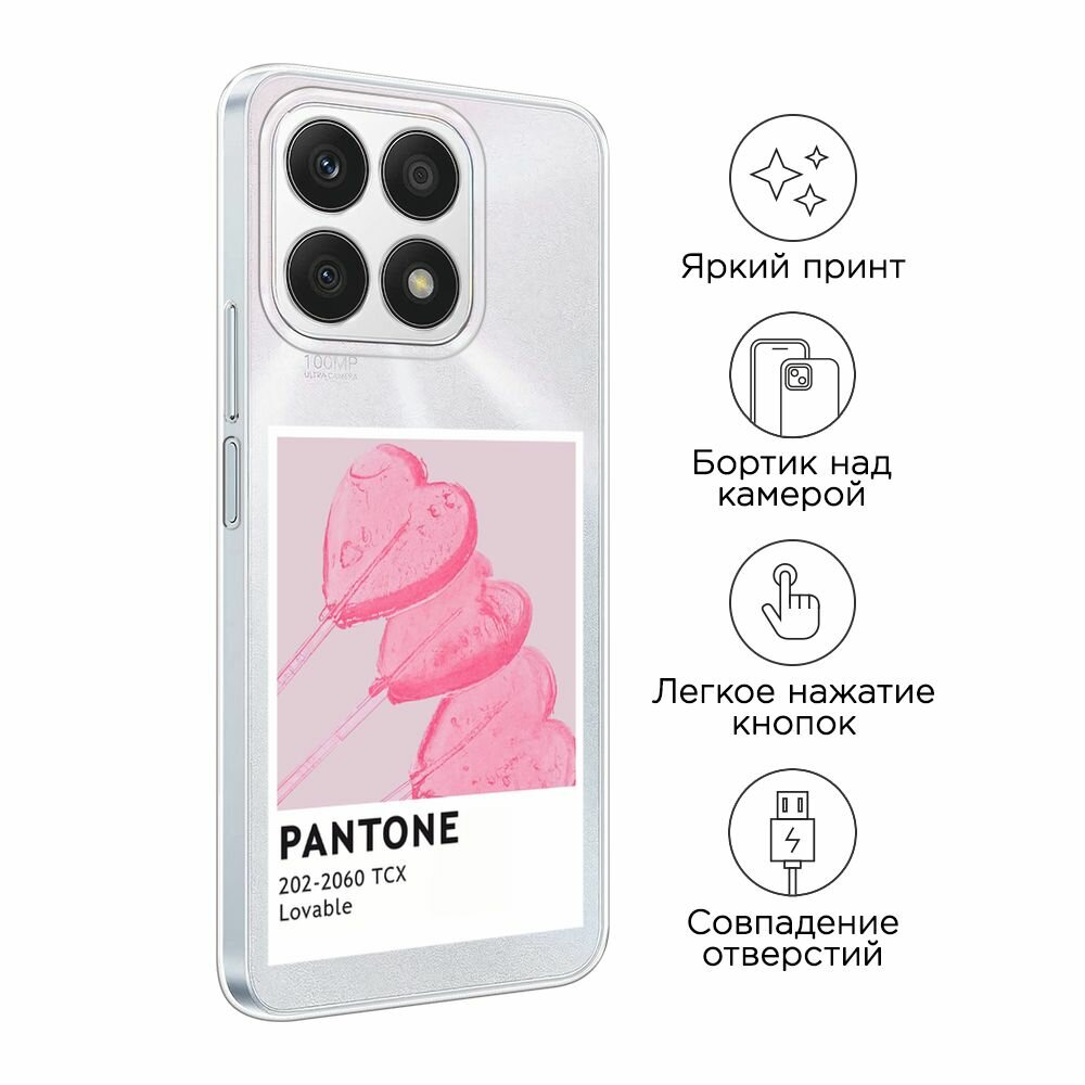 Чехол на Honor X8A / Хонор X8A с принтом "Pantone Lovable 2 - 14 февраля", прозрачный — фото 1