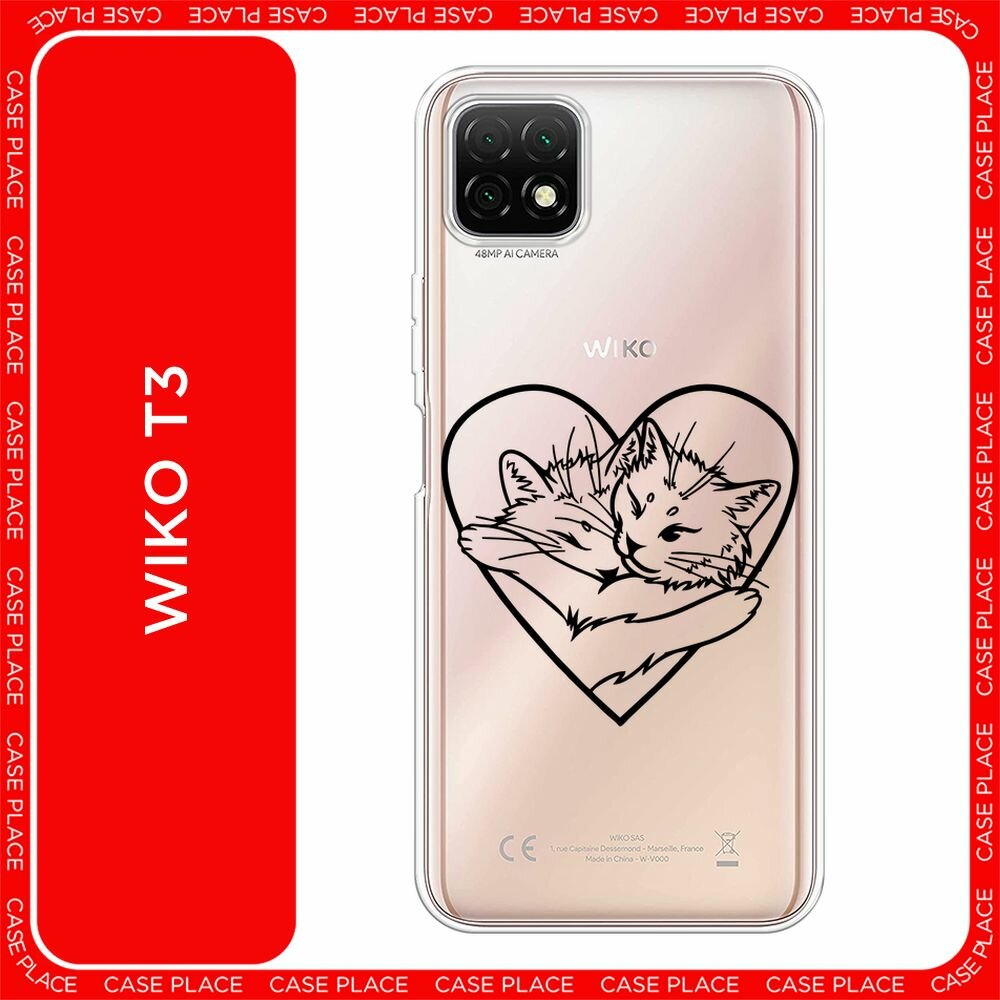 Чехол на Wiko T3 / Вико Т3 с принтом "Влюблённые котики рисунок 3 - 14 февраля", прозрачный