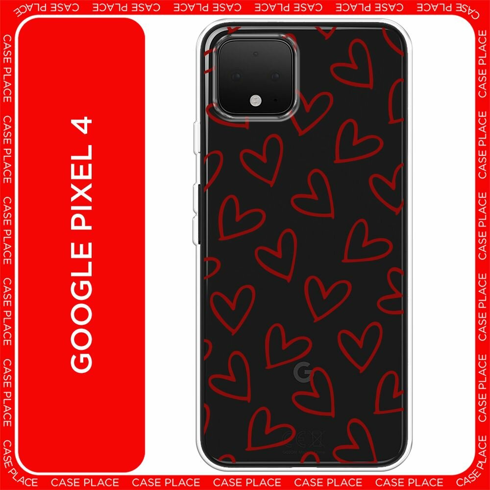 Чехол на Google Pixel 4 / Гугл Пиксель 4 с принтом "Little hearts doodles 2 - 14 февраля", прозрачный