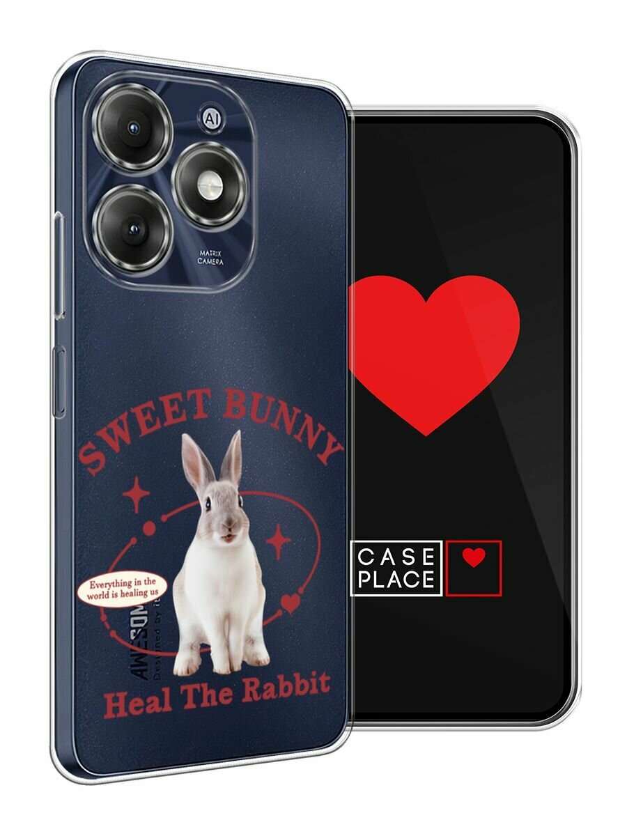 Чехол на Itel A70 / Ител А70 с принтом "Heal the rabbit", прозрачный — фото 1