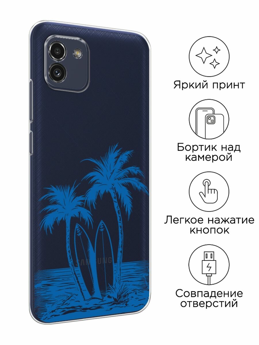Чехол на Samsung Galaxy A03 / Самсунг Галакси А03 с принтом "Сёрфинг на островах 1", прозрачный — фото 1