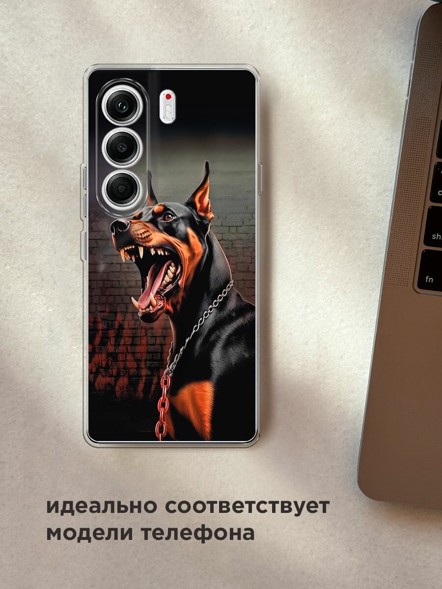 Чехол на Tecno Camon 40 Pro 5G / Текно Камон 40 Про 5G с принтом "Доберман с цепью" — фото 1