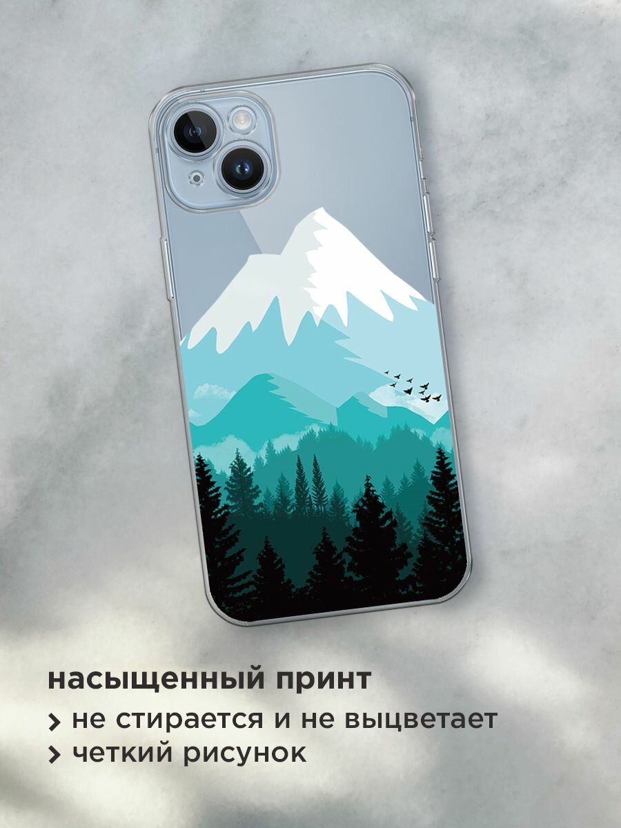 Чехол на Apple iPhone 14 / Айфон 14 с принтом "Синяя снежная гора", прозрачный — фото 1