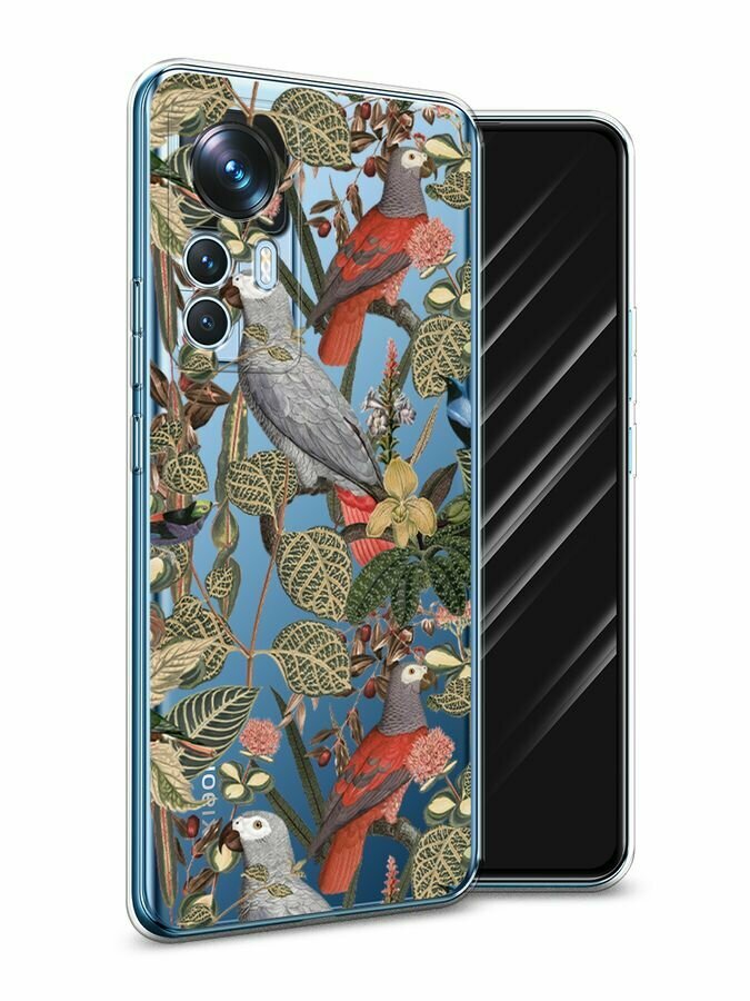 Чехол на Xiaomi 12T/12T Pro / Сяоми 12T/12T Про с принтом "Tropical pattern", прозрачный
